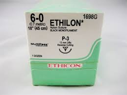 Suture with Needle Ethilon™ Non absorbable Black Monofilament Nylon Si ...